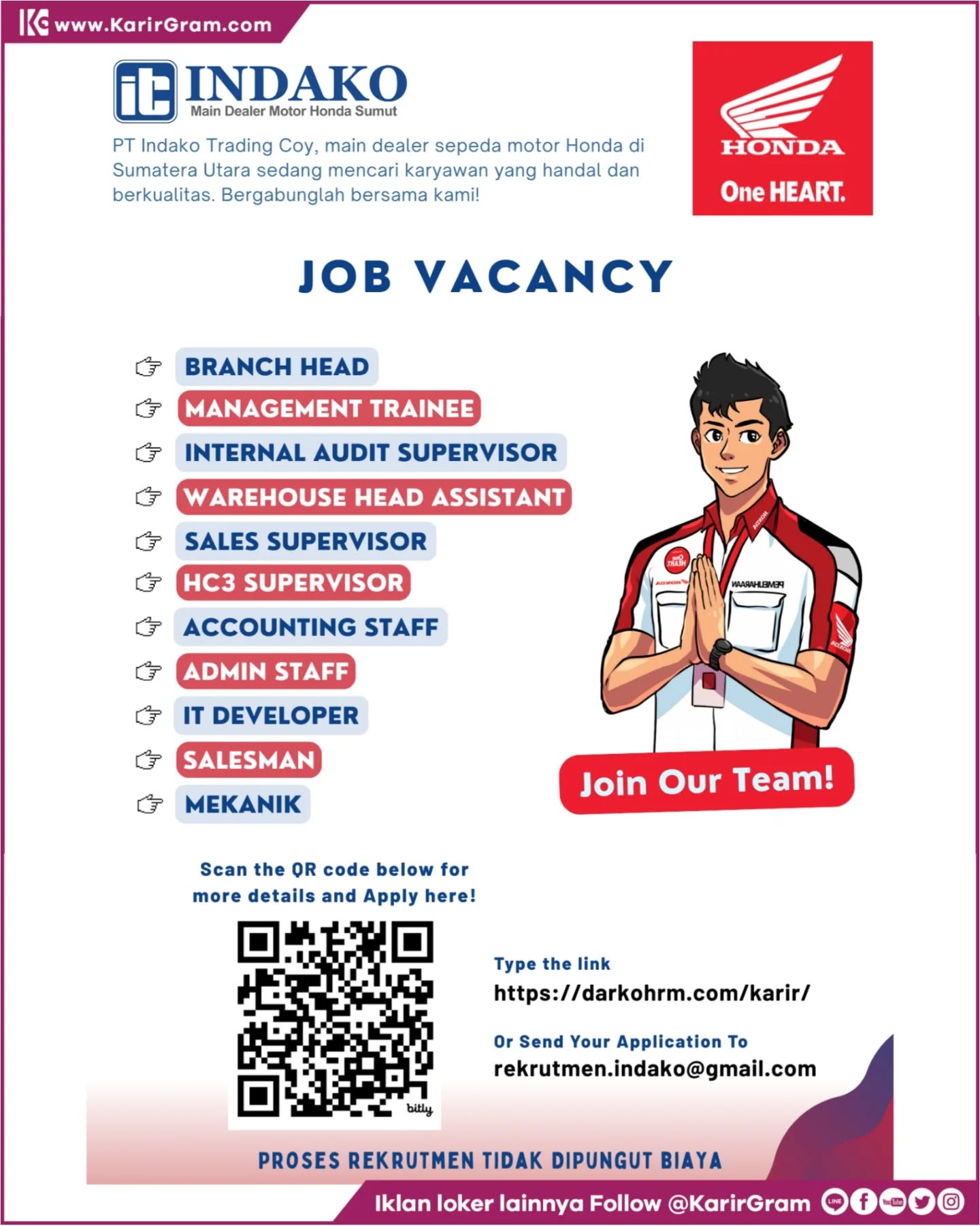 JOB VACANCY • BRANCH HEAD • MANAGEMENT TRAINEE • INTERNAL – Medan Ku